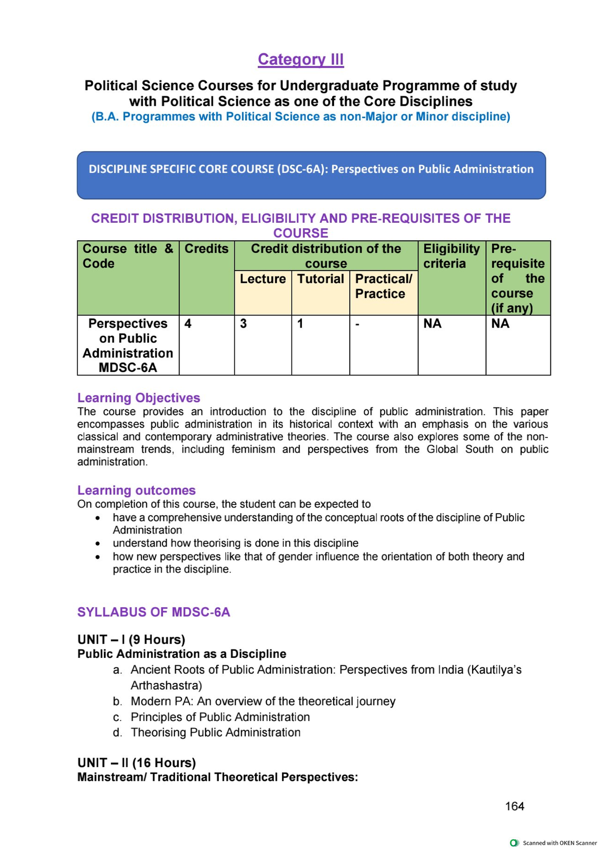 B.A. Political Science Course: Perspectives on Public Administration ...