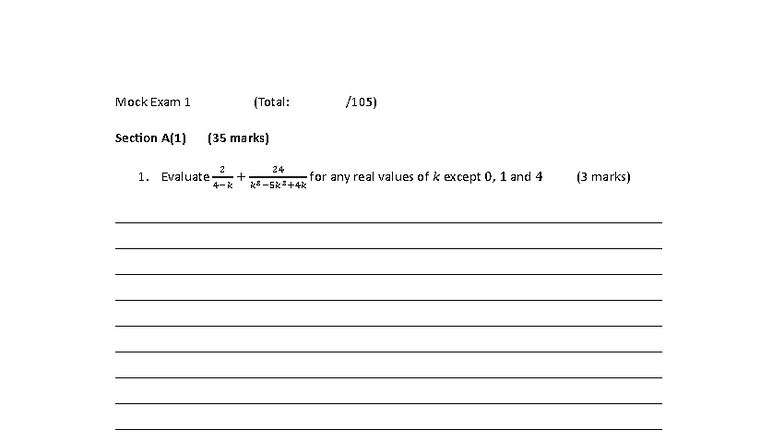 Mock Exam 1 - Section A & B Solutions (Total: 70 Marks) - Studocu