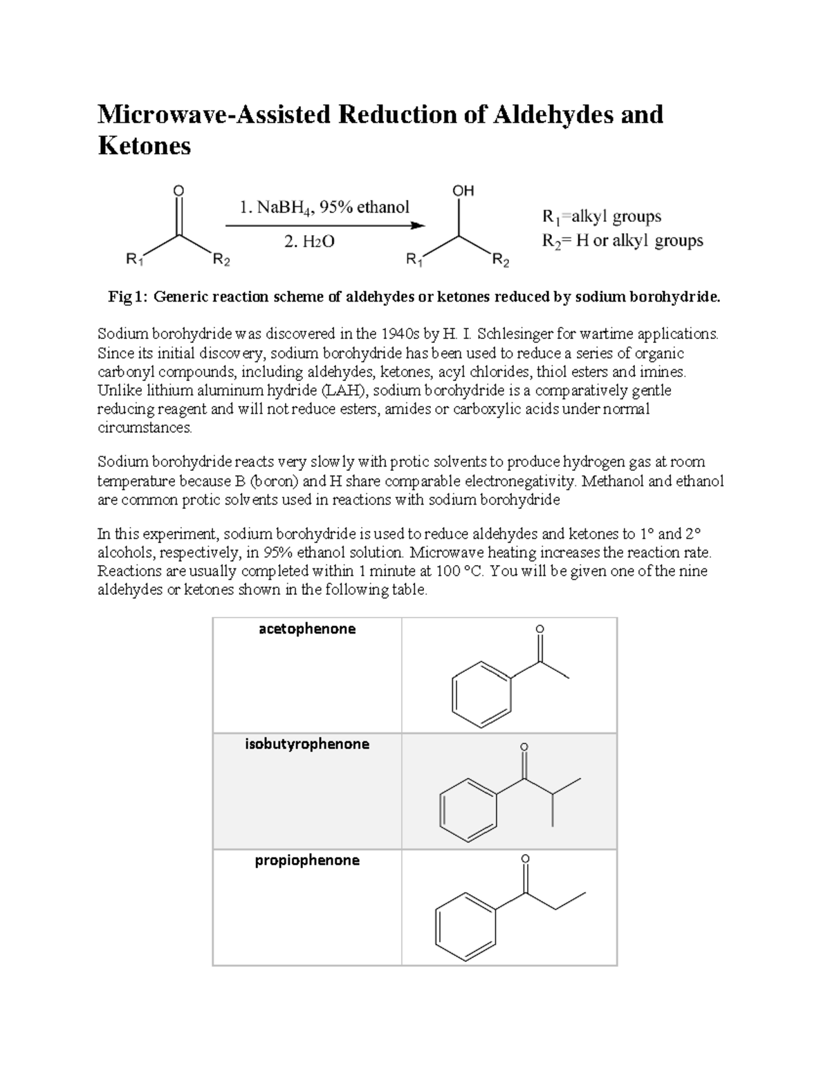 CHEM 2212L Lab: Microwave-Assisted Reduction of Aldehydes & Ketones ...