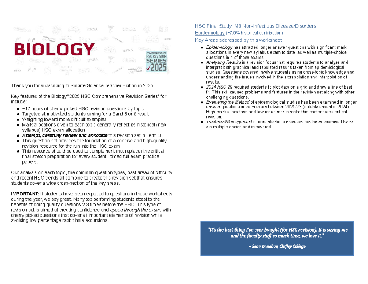 BIOLOGY 2025 HSC Final Study: M8 Epidemiology Revision Notes - Studocu