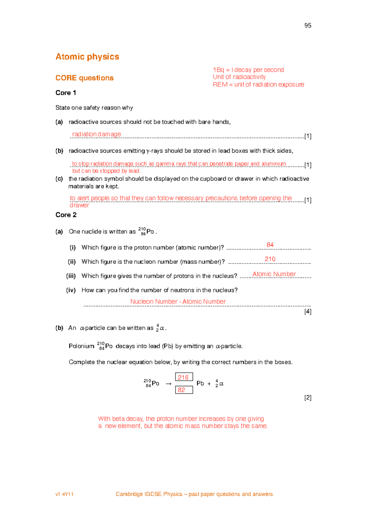 Atomic Physics CIE IGCSE 0625 Past Paper Questions & Answers - Studocu