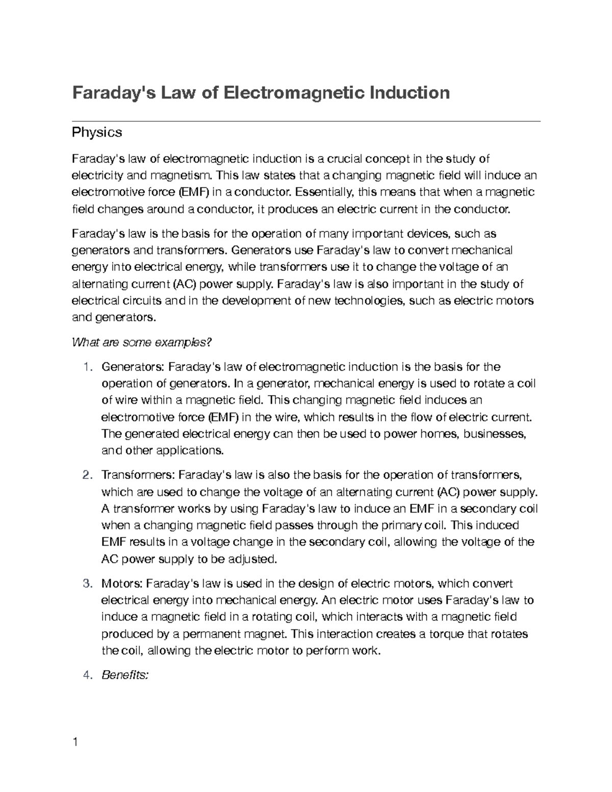 Faraday's Law of Electromagnetic Induction Notes - Faraday's Law of ...