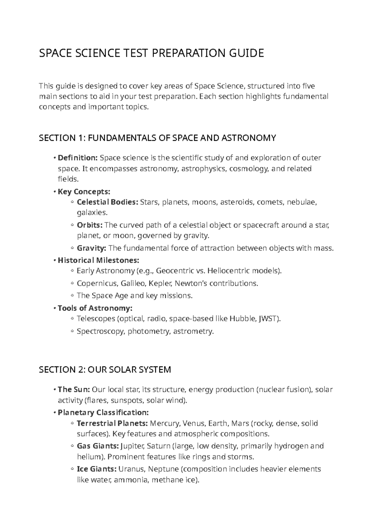 SPACE SCIENCE TEST PREP GUIDE: KEY CONCEPTS & TOPICS - Studocu