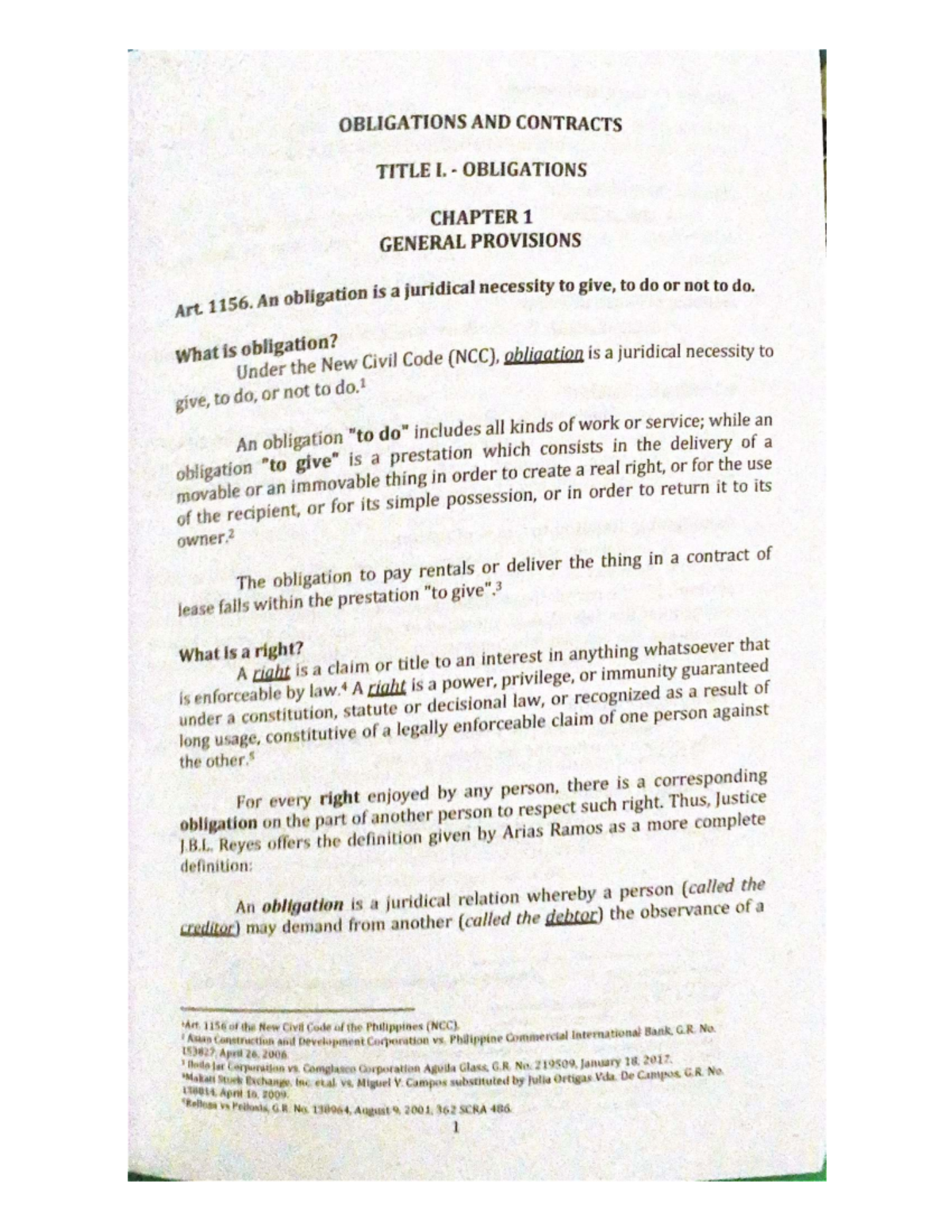 Obligations and Contracts: General Provisions (NCC Title I, Chapter 1 ...