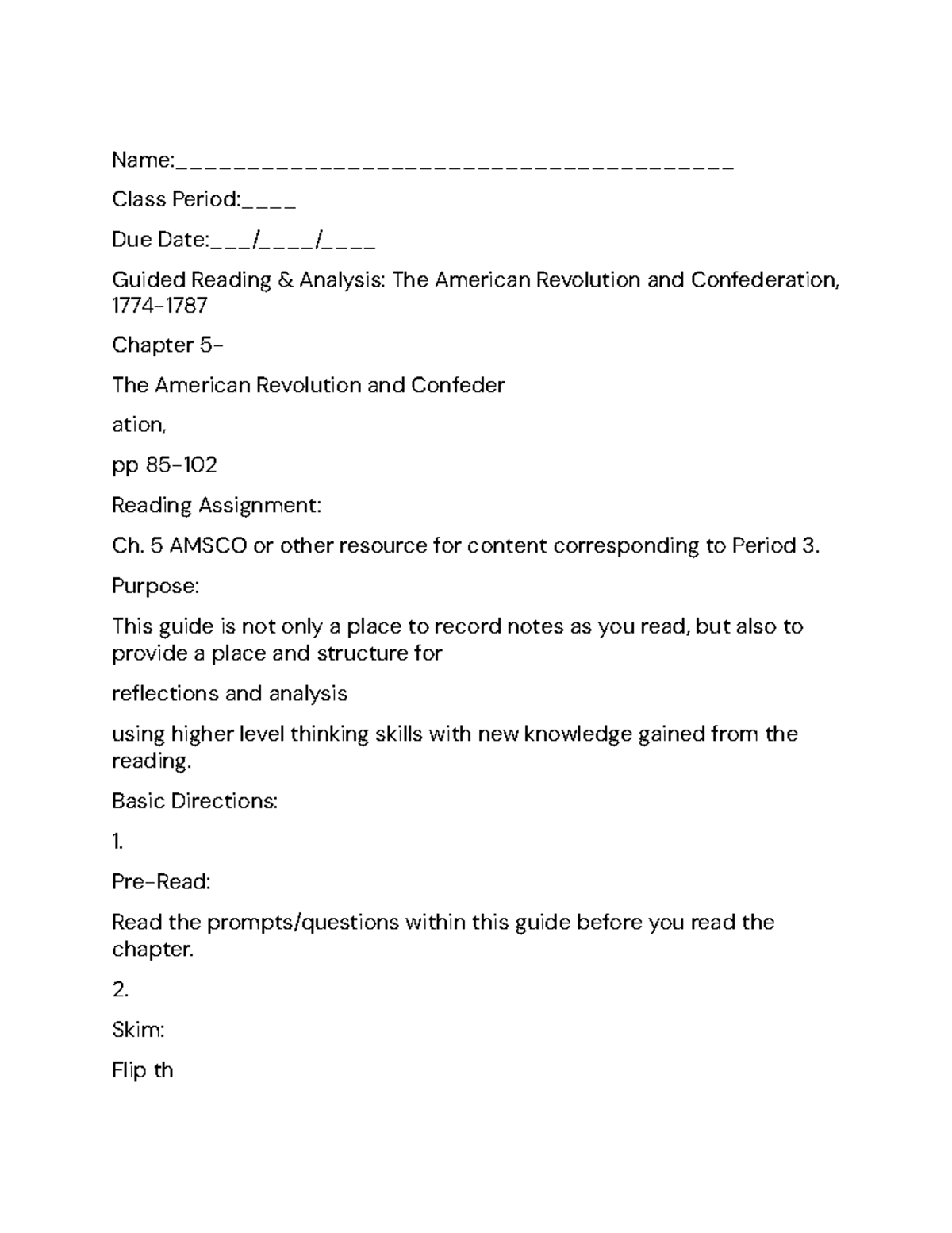 Guided Reading & Analysis: The American Revolution (AMSCO Ch. 5) - Studocu