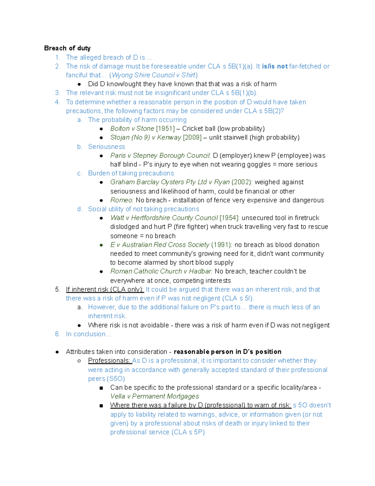 Torts Exam Scaffold - HD (Negligence: Breach, Causation & Remoteness ...