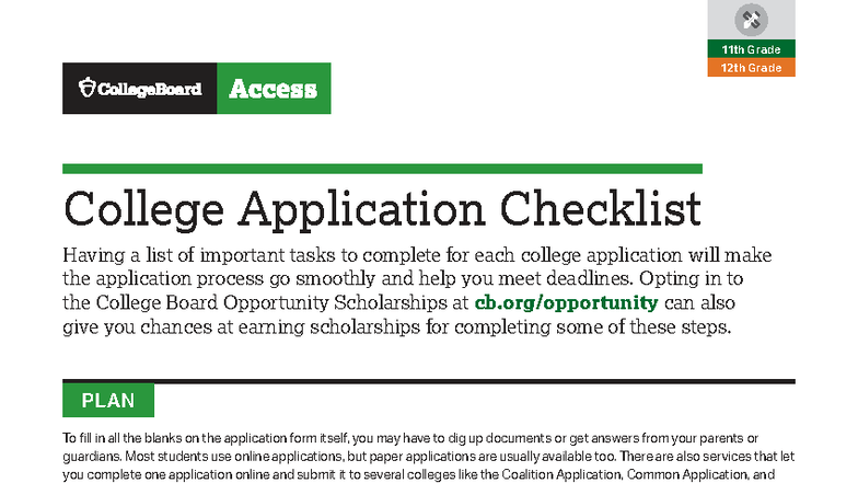 11th & 12th Grade College Application Checklist Guide - Studocu