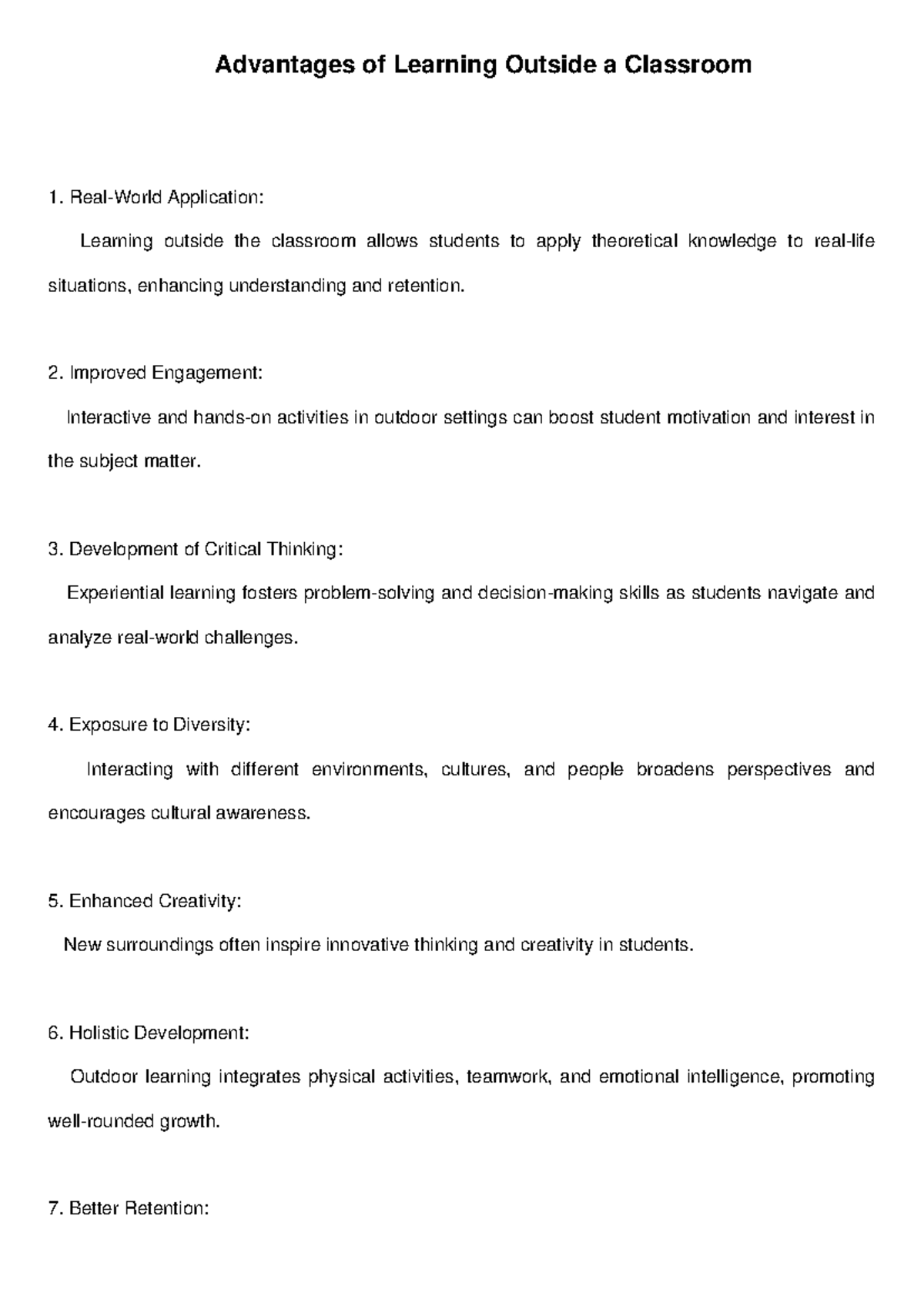 Benefits of Outdoor Learning: Enhancing Engagement & Skills - Studocu