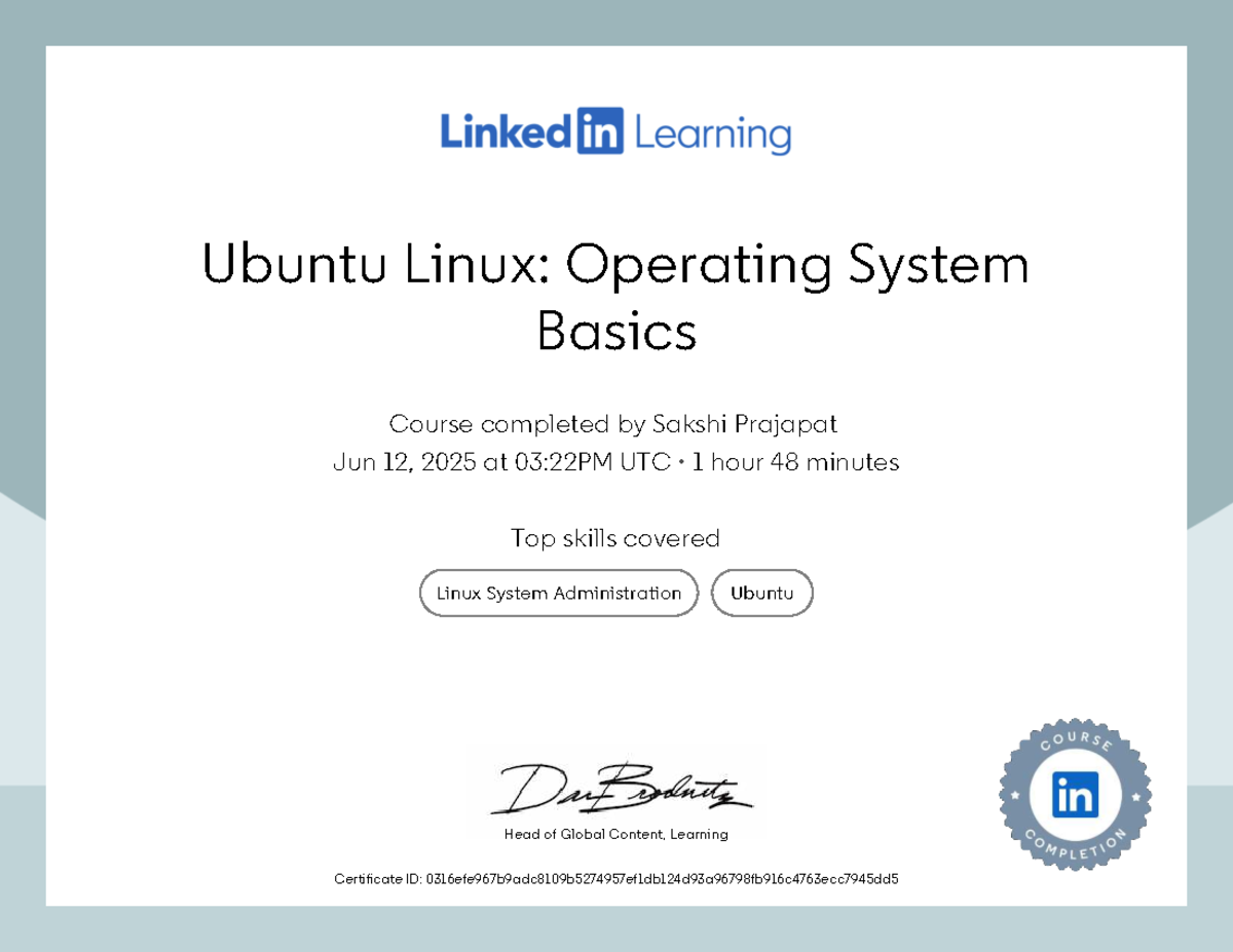 Certificate Of Completion Ubuntu Linux Operating System Basics - Ubuntu Linux: Operating System ...