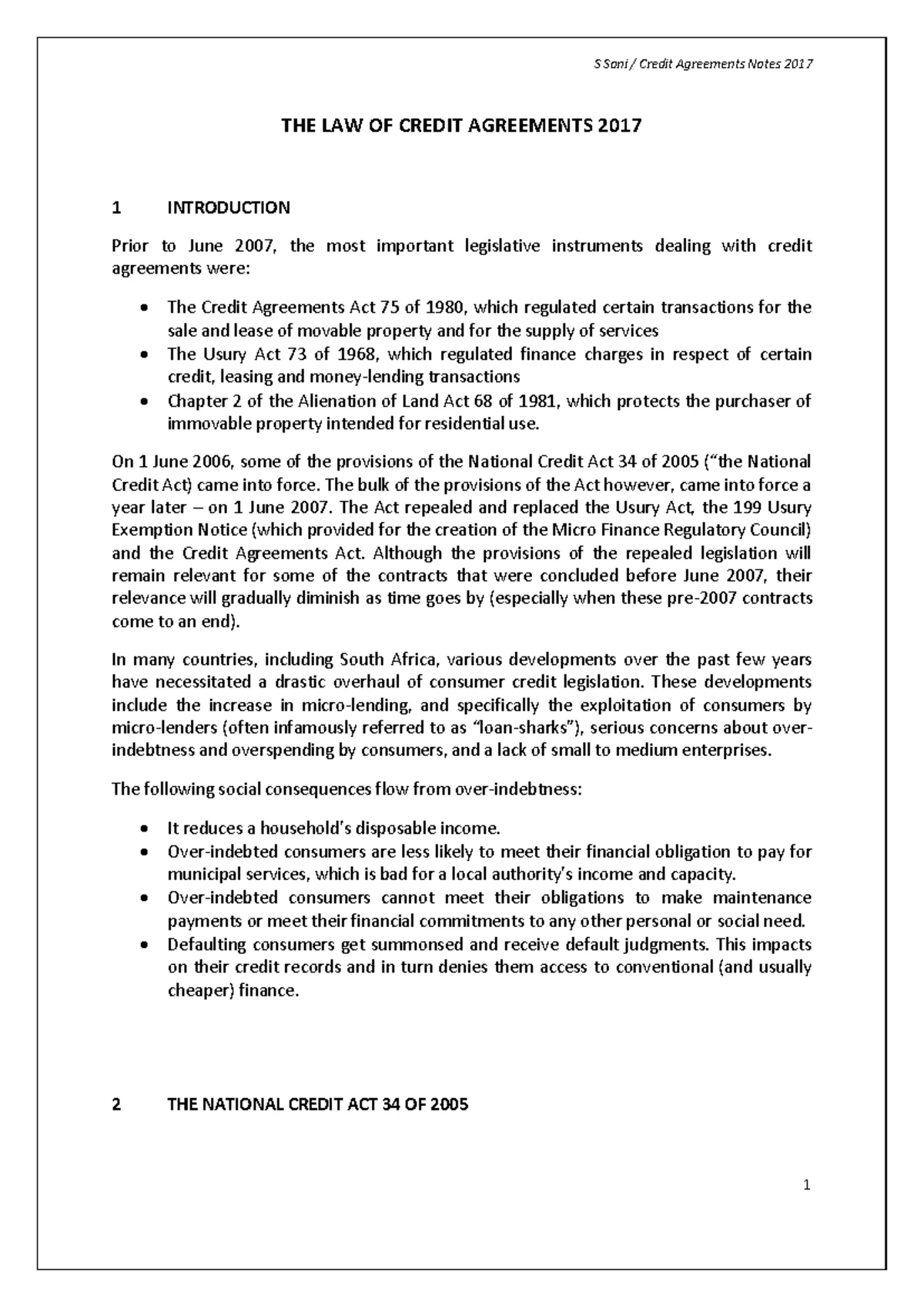 Credit Agreements - NCA - Section 3: Credit Agreements The NCA is the ...