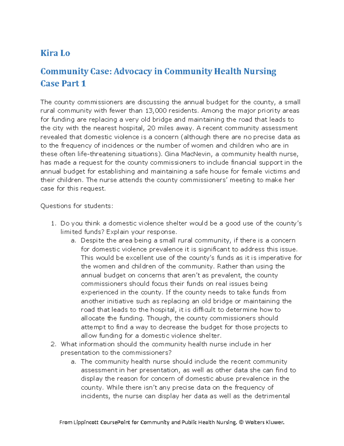 Community Advocacy Case1 1-10-17 DP - Kira Lo Community Case: Advocacy ...
