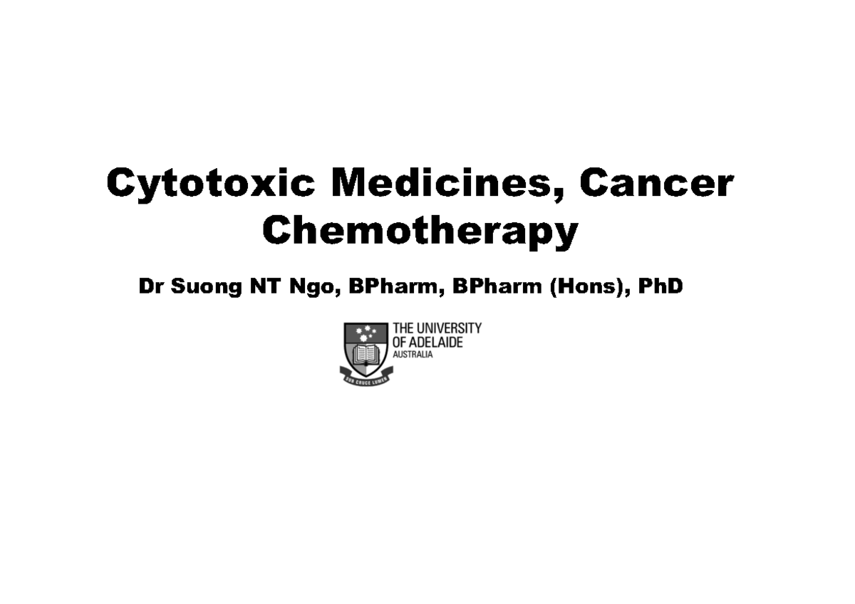 Cytotoxic Medicines in Veterinary Medicine: Principles & Use SN202 ...