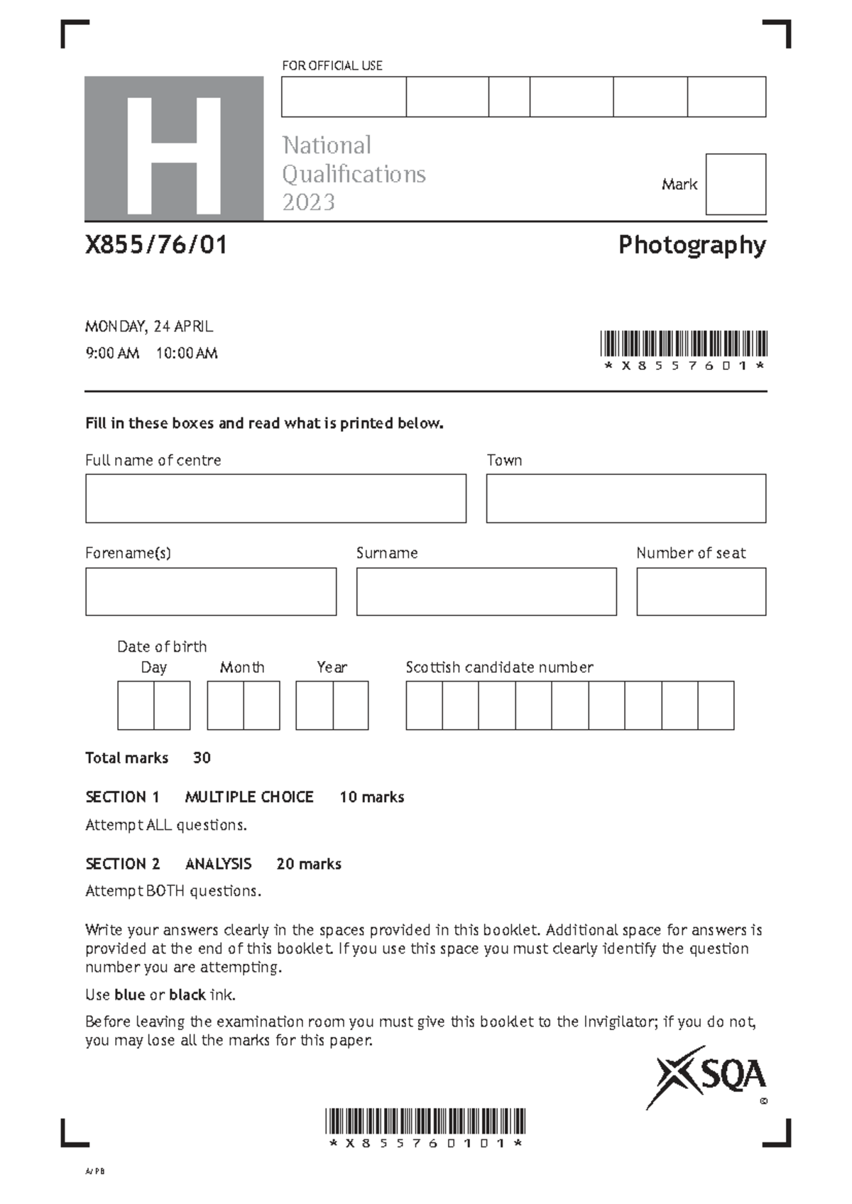 NH Photography Final Exam QP 2023 - Marking Scheme & Analysis - Studocu