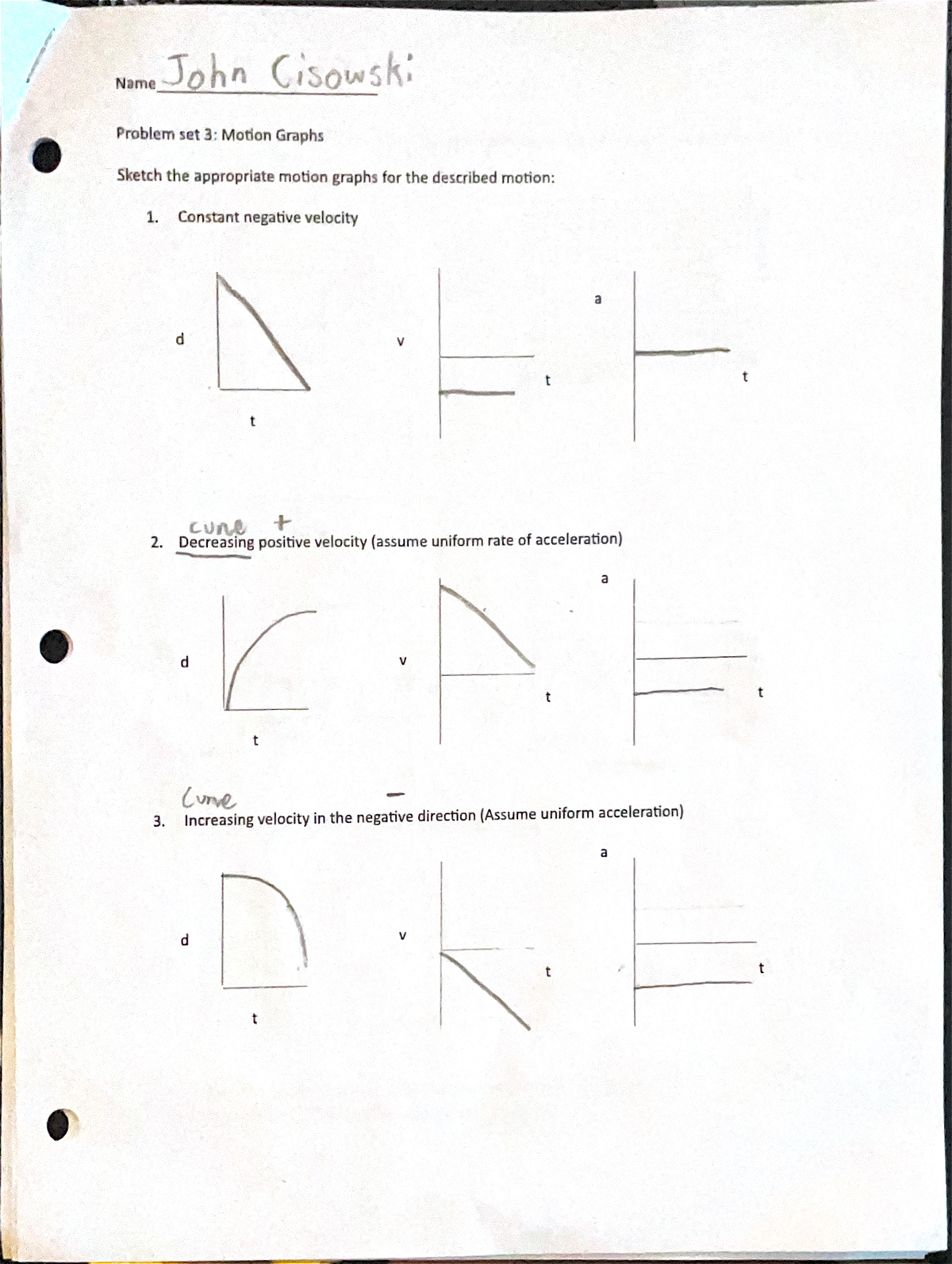 Problem Set 3: Motion Graphs and Calculations for Physics Concepts ...