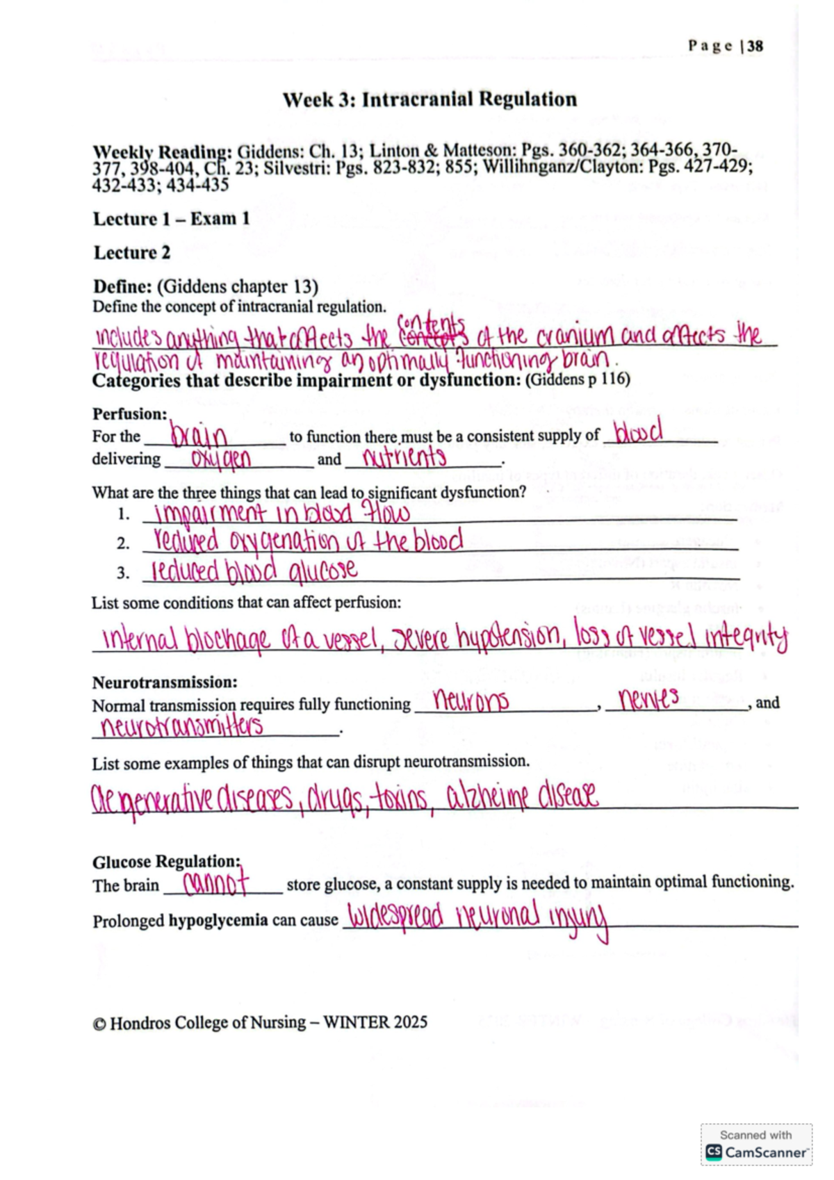 Nur 176 Week 3: Intracranial Regulation Overview and Key Concepts - Studocu