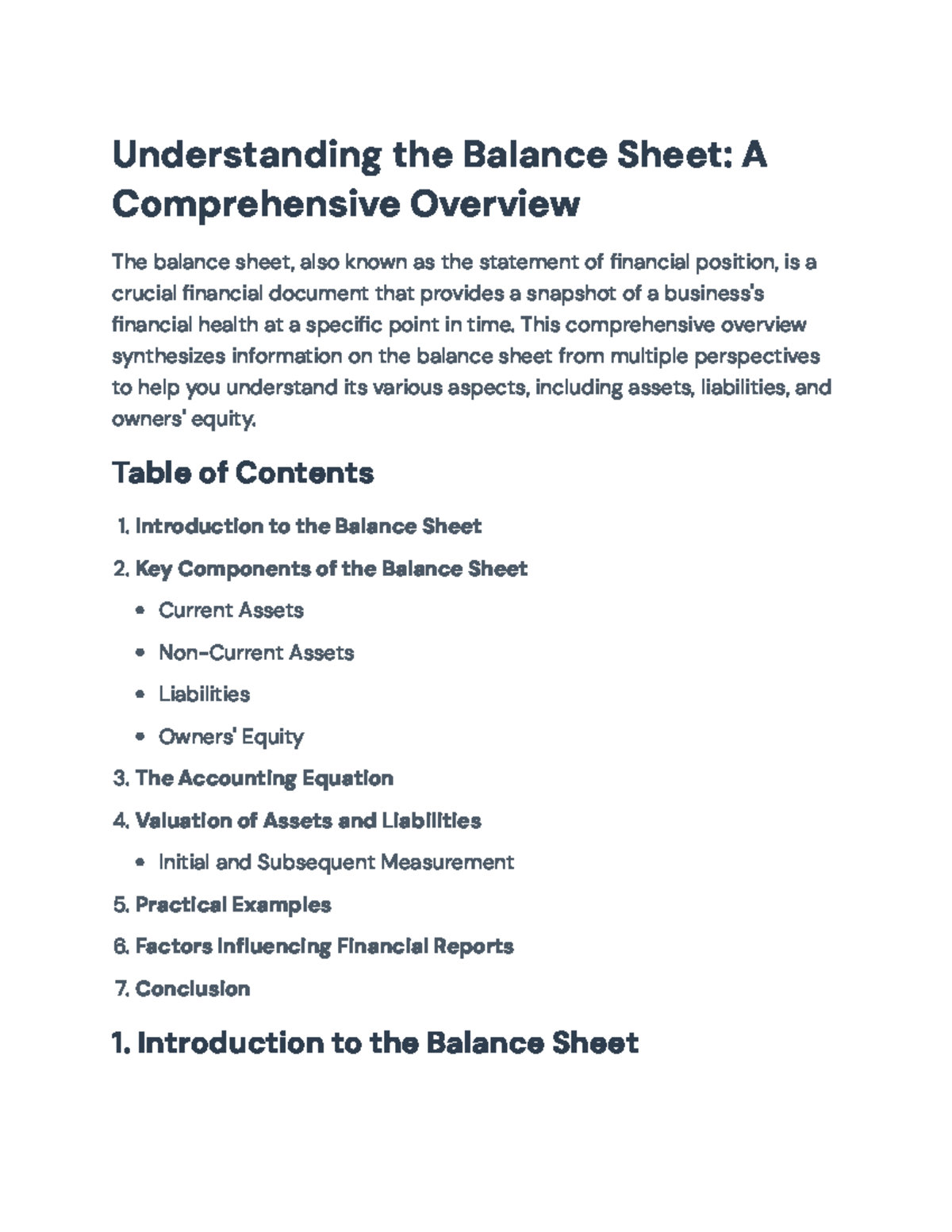 Understanding the Balance Sheet: Key Components and Practical Examples ...