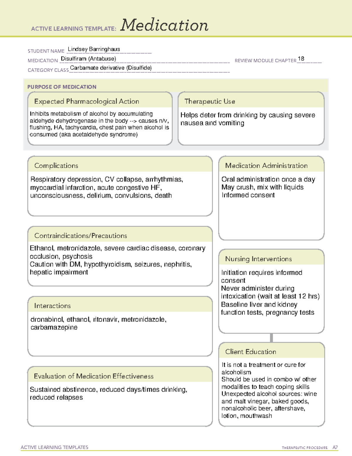 ACTIVE LEARNING TEMPLATE: Antabuse (Disulfiram) Review Module CH 18 ...