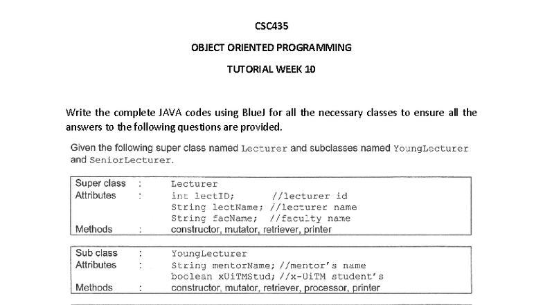 CSC435-Tutorial-Week 10 - Object-oriented Programming - CSC OBJECT ...