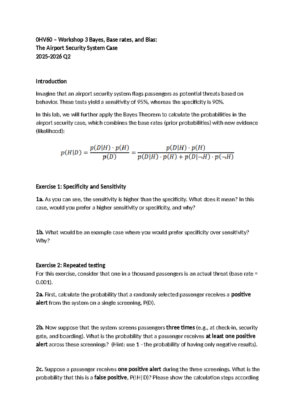 0HV60 Workshop 3: Bayes Theorem in Airport Security Analysis - Studeersnel
