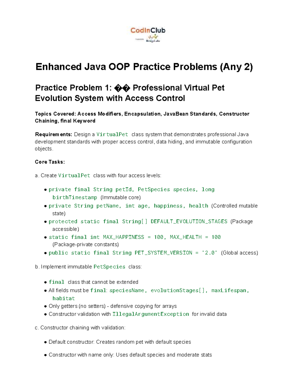 S5 - Core OOP Principles: Encapsulation Lab Practice Problems - Studocu