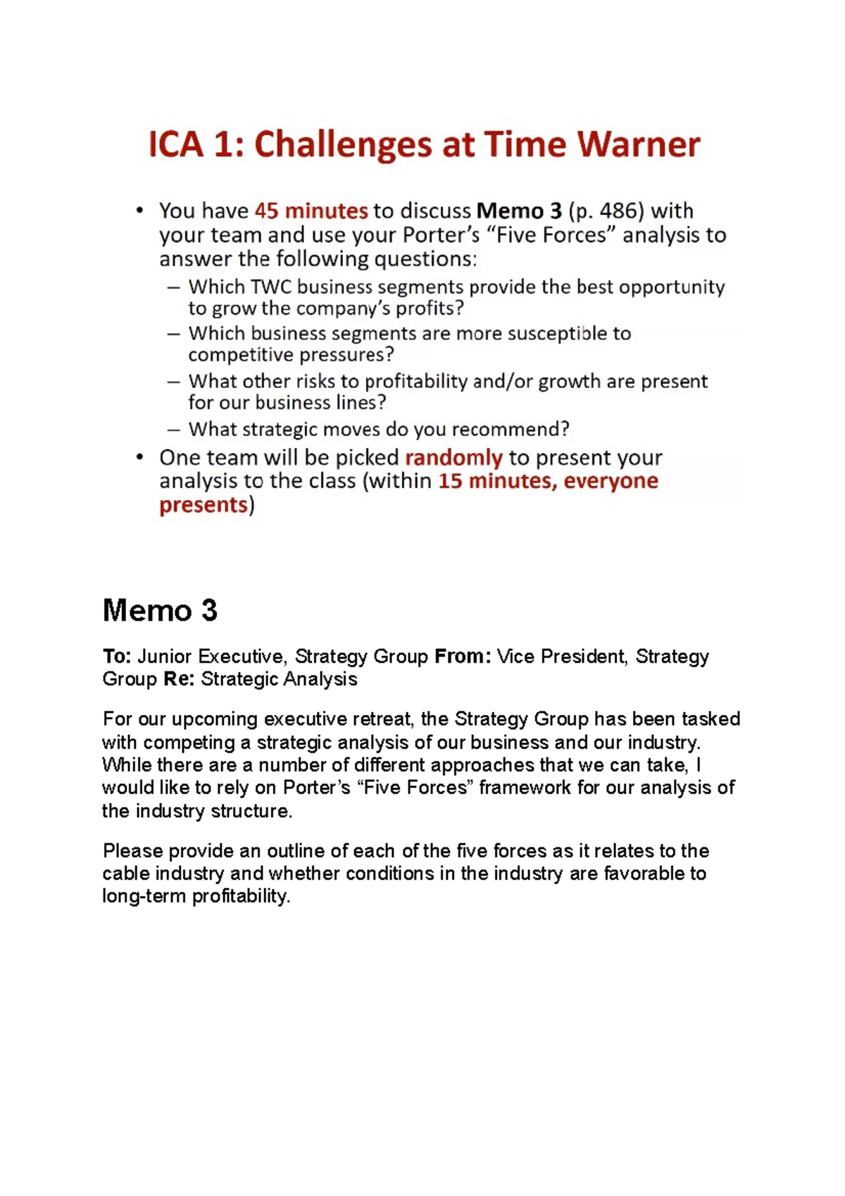 ICA 1 - This is a solution of the case study every week of managerial economic namely - Memo 3 ...