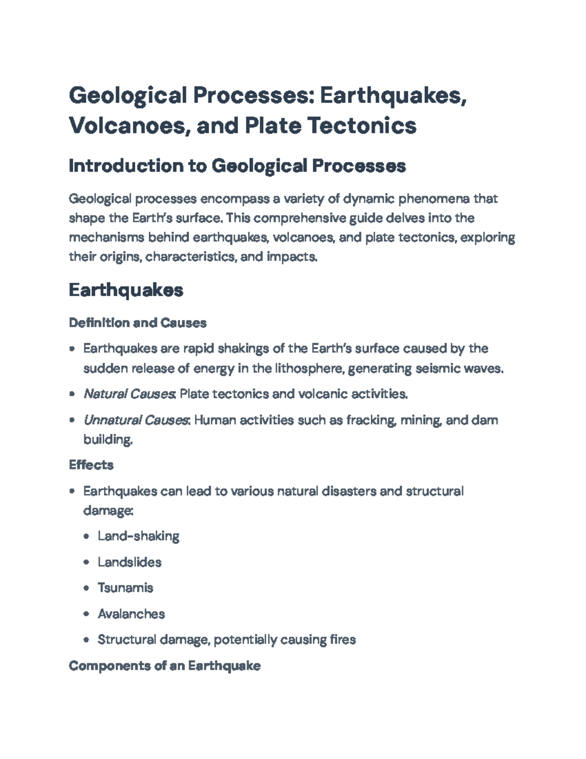 Geological Processes in Earth Science: Earthquakes, Volcanoes ...