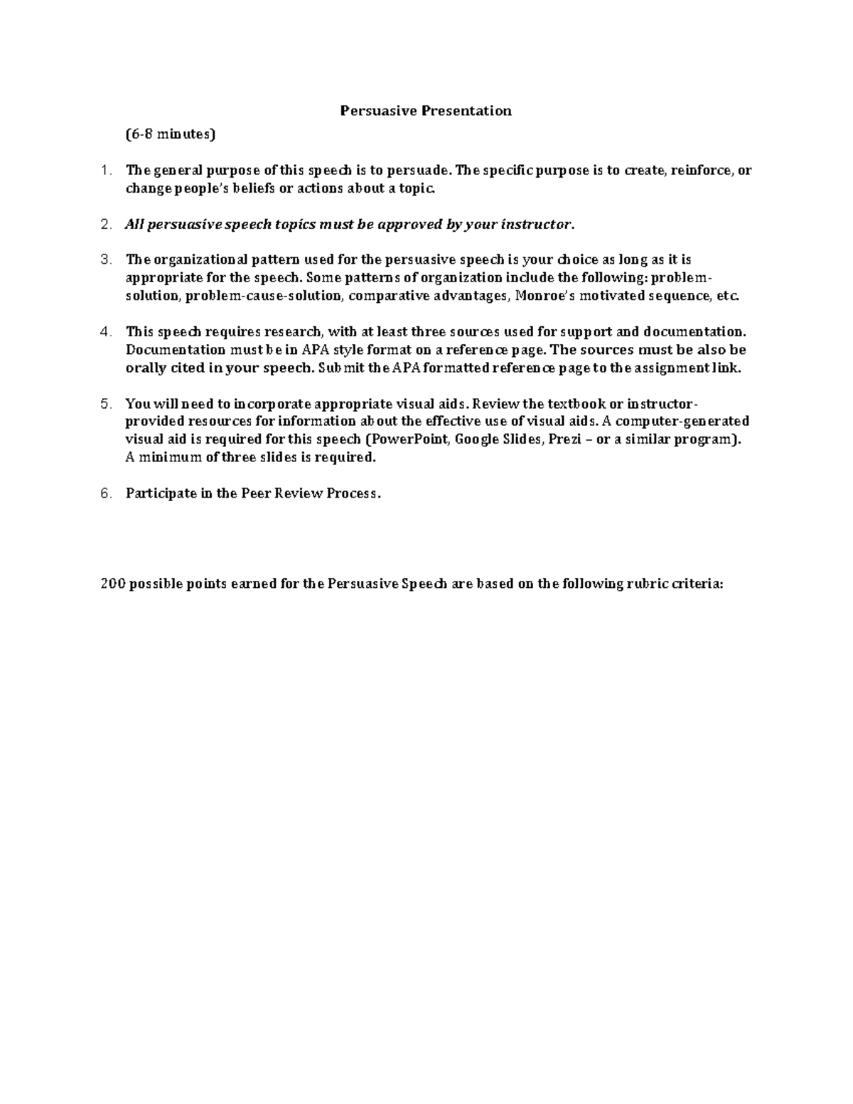 Persuasive Speech & Rubric - Persuasive Presentation (6-8 minutes) 1 ...