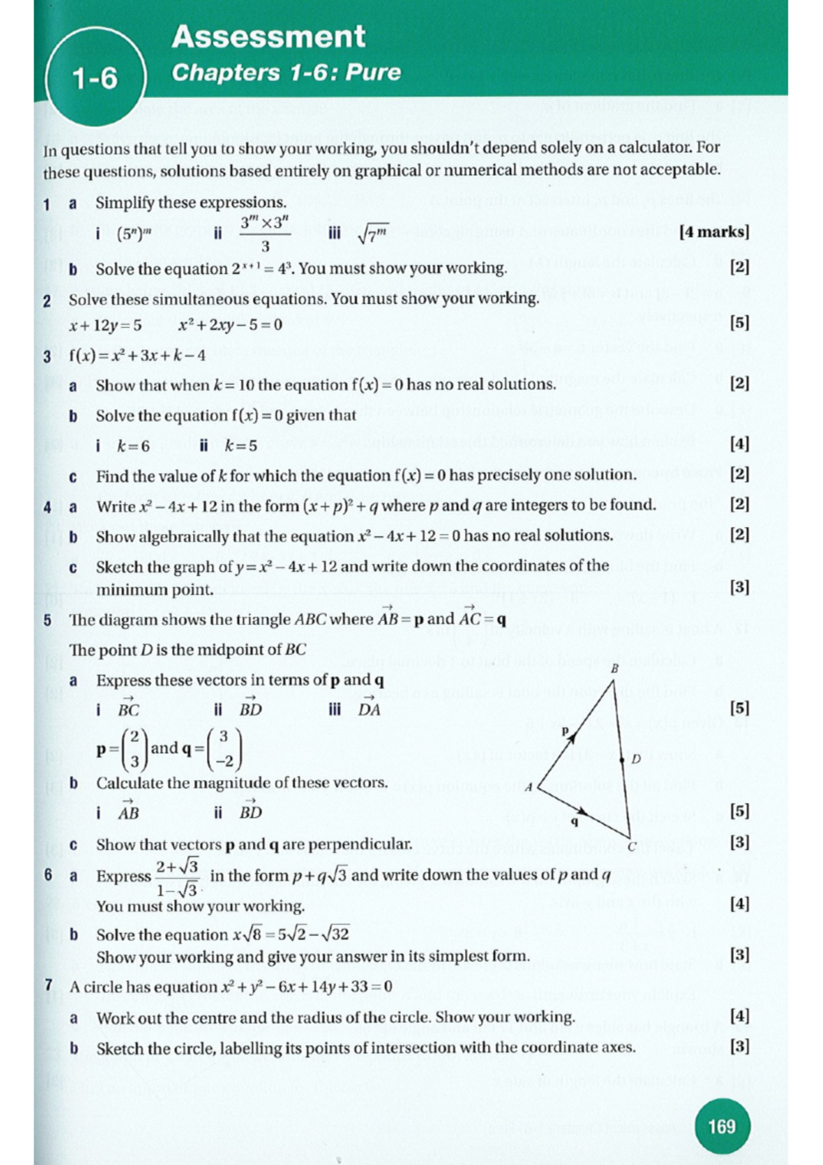 Pure 1 Assessment - Pure 1 Textbook tasks - Assessment Chapters Pure In ...