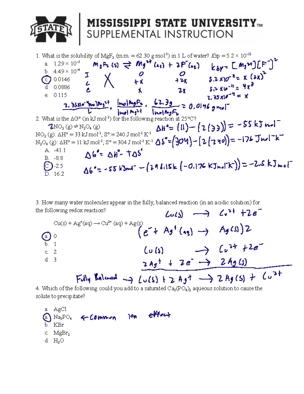 Chem IIExam 3-Key - Practice questions for Chem 2 exam - What is the ...