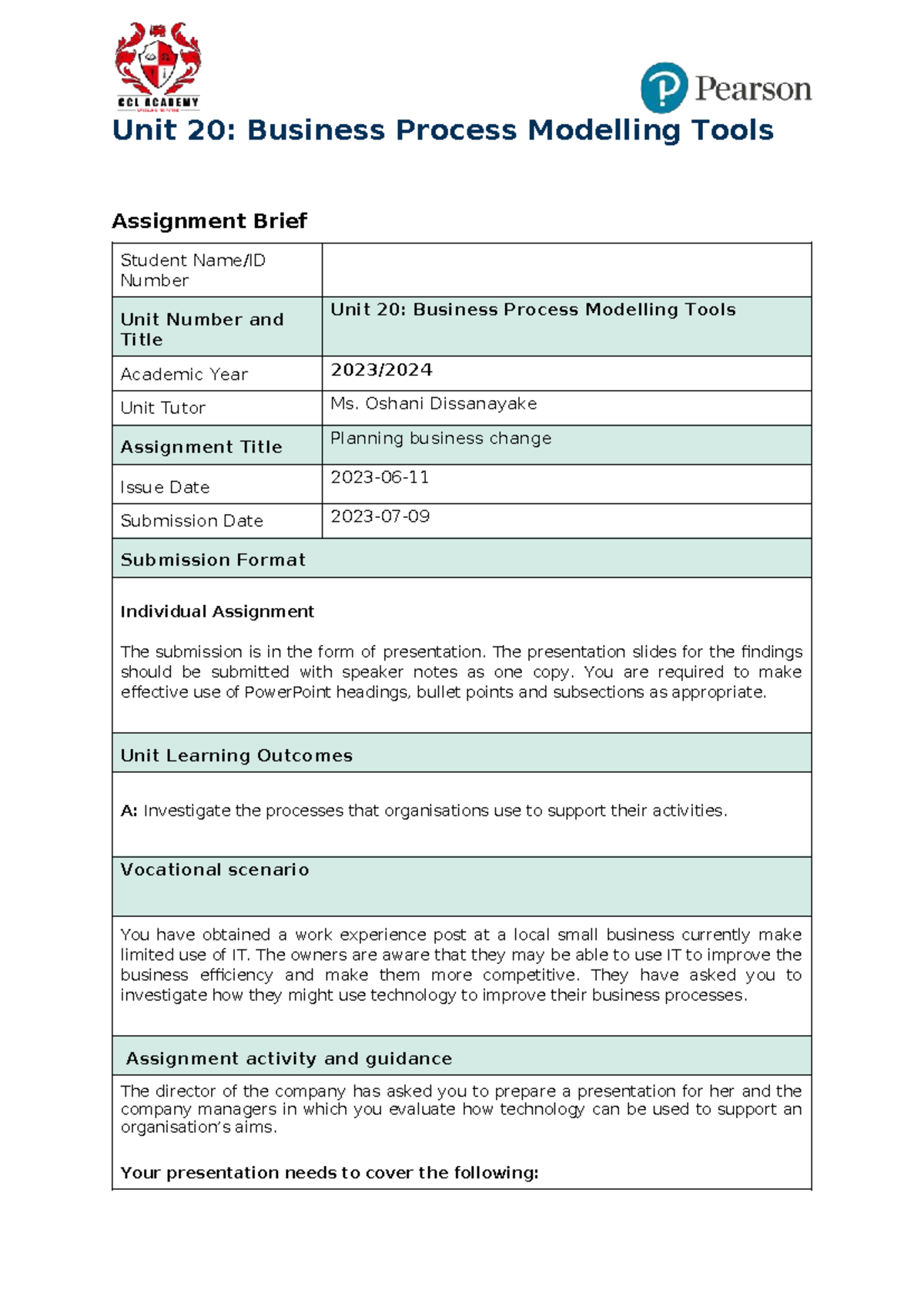 Unit 20: Business Process Modelling Tools - Assignment Brief - Studocu