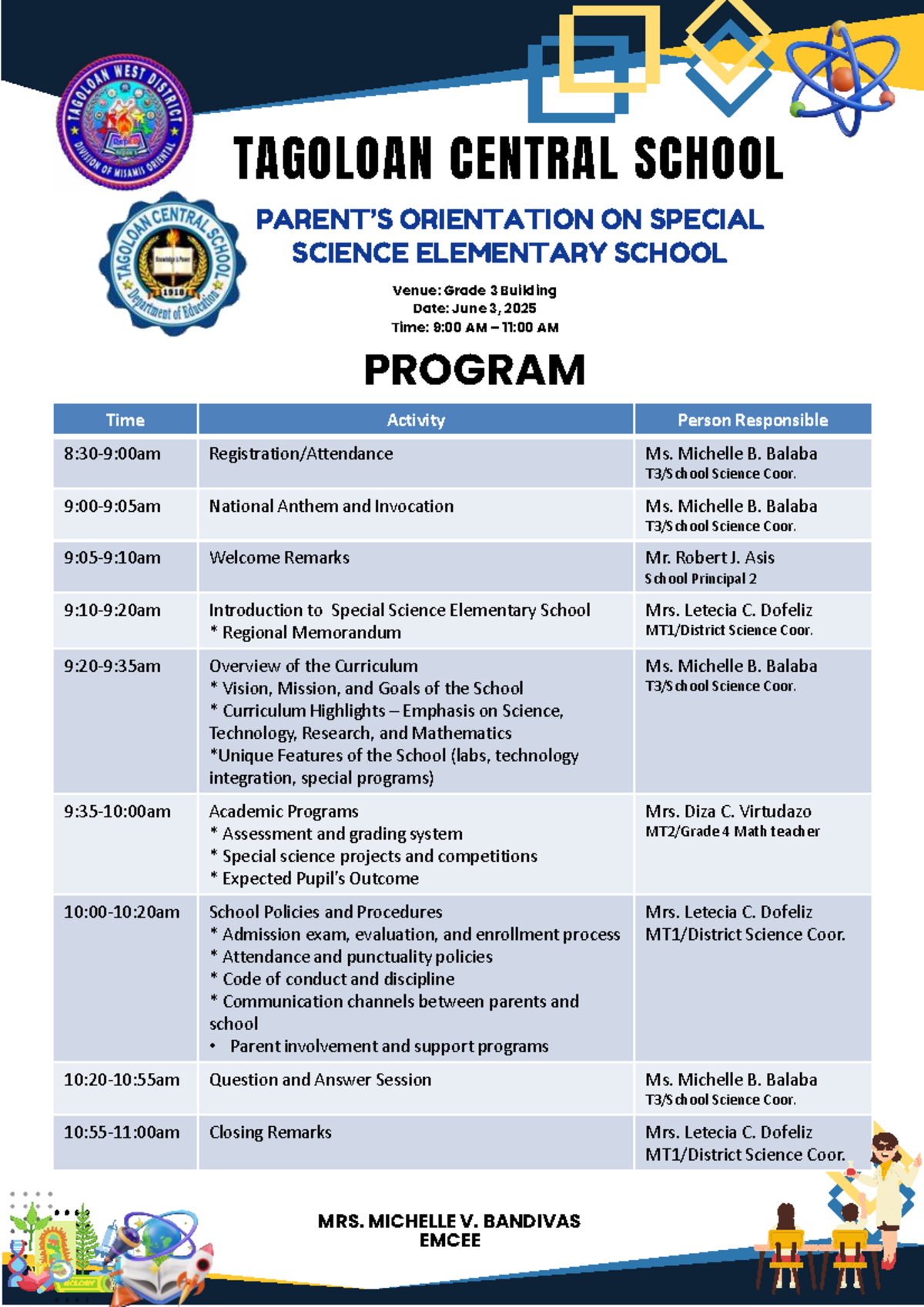 TAGOLOAN CENTRAL SCHOOL PARENT'S ORIENTATION ON SPECIAL SCIENCE ELEMENTARY - Studocu