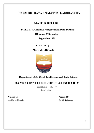 Big Data Analytics - CCS334 - Studocu