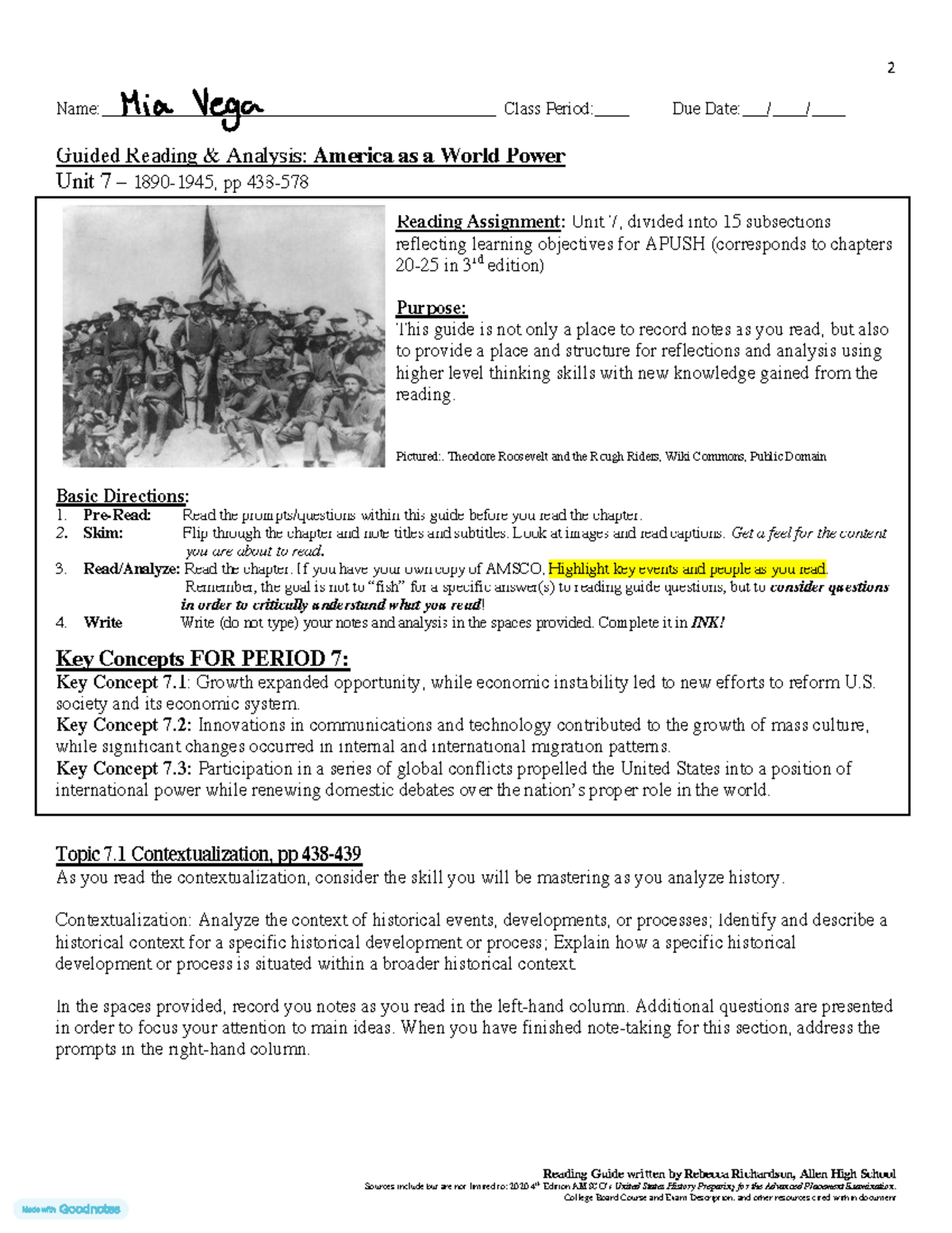 APUSH Unit 7 Guided Reading: America as a World Power Analysis - Studocu