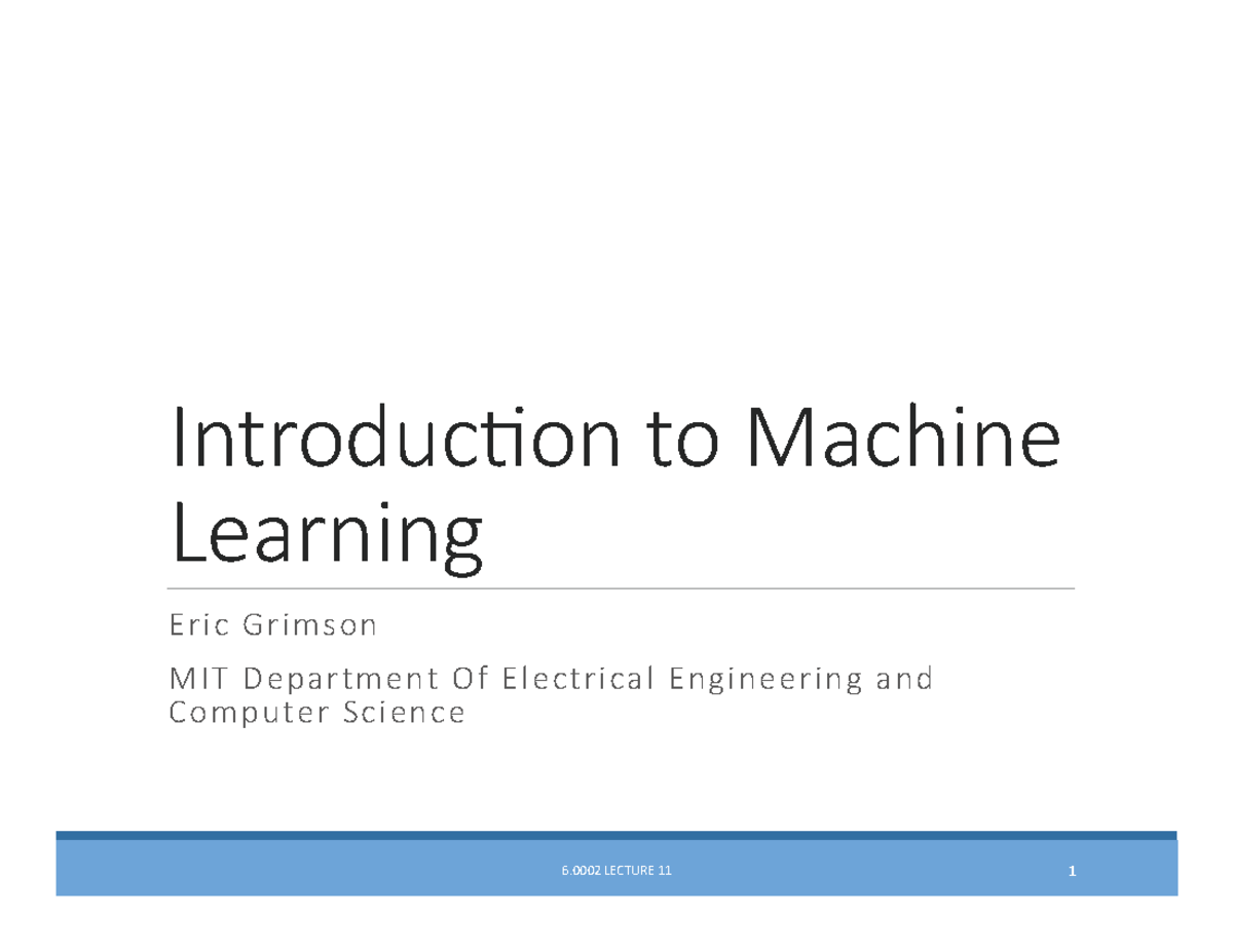 Introduction machinelearning MIT - - Studocu