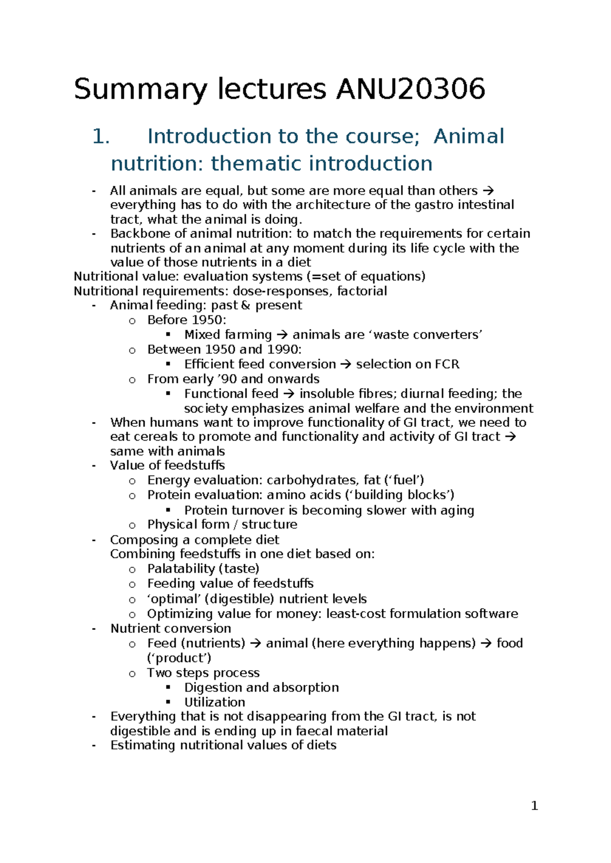 Summary of ANU Principles in Animal Nutrition Lectures - Studeersnel