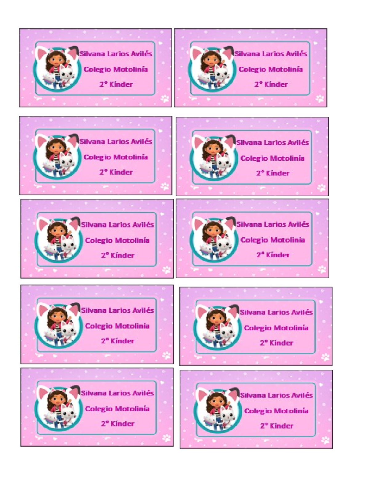 Etiquetas y Nombres de Alumnos - 2° Kinder - Colegio Motolinia - Studocu