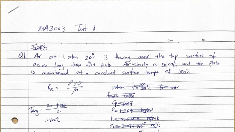 MA3003 Tutorial 8: Heat Transfer Analysis of a Flat Plate - Studocu