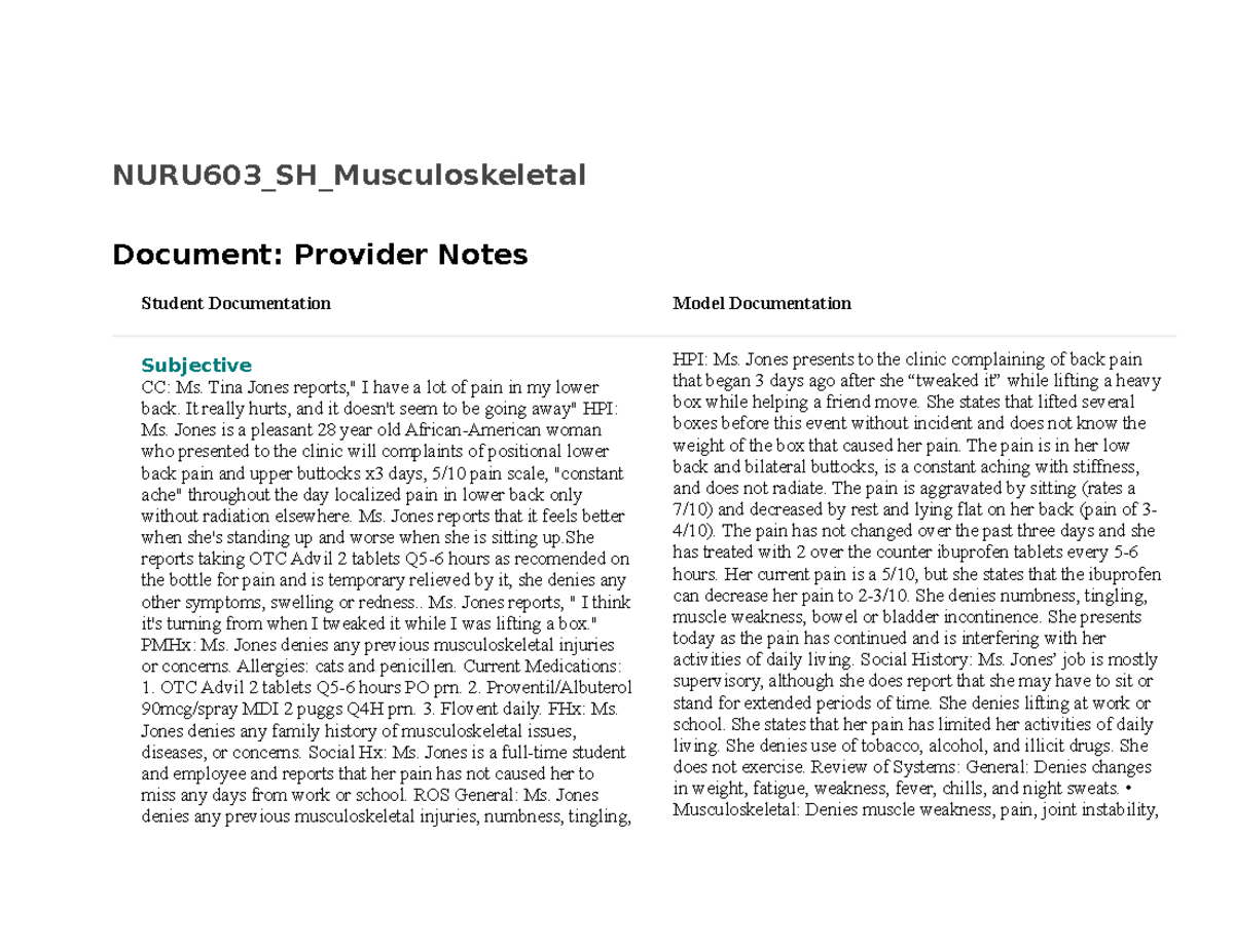 NURU603 SH Final Exam Notes on Musculoskeletal SOAP Assessment - Studocu