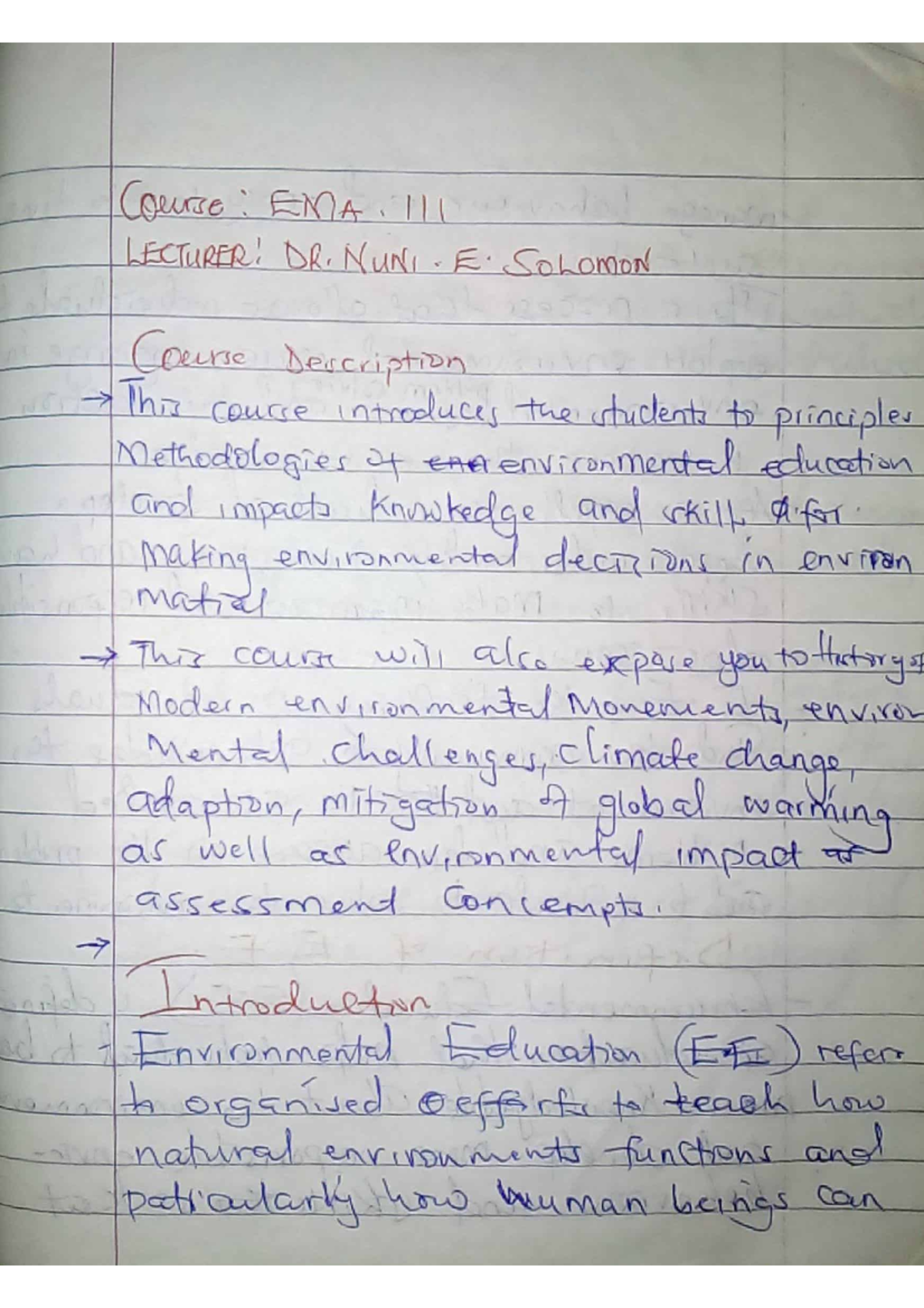 Comprehensive EMA111 Environmental Education Lecture Notes - Studocu