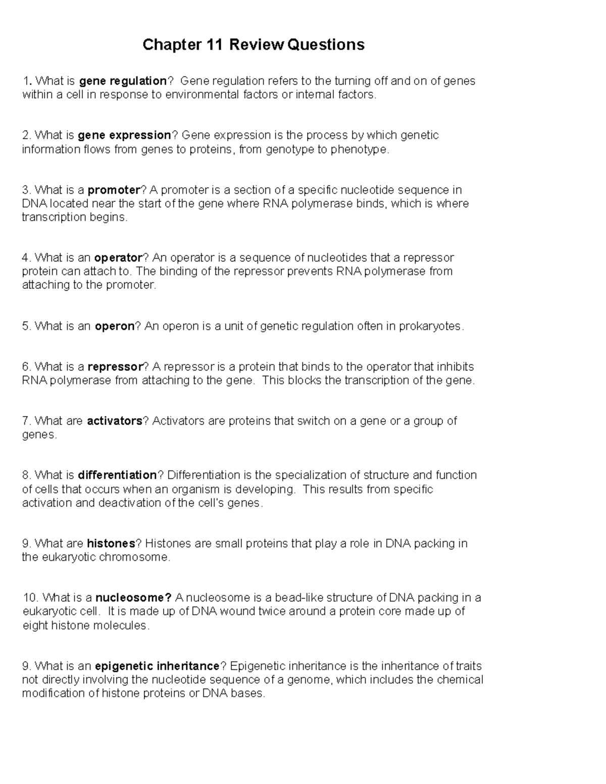 Chapter 11 Review Questions - Chapter 11 Review Questions What is gene ...