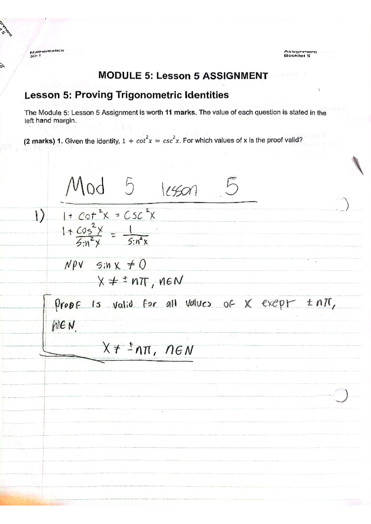 Mod 5 lesson 5 - Mathematics Assignment Booklet 5 MODULE 5: Lesson 5 ...