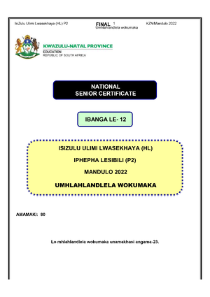 Indaba Isi Zulu - Notes - IsiZulu Ulimi Lwasekhaya (HL)/P3 2 DBE ...