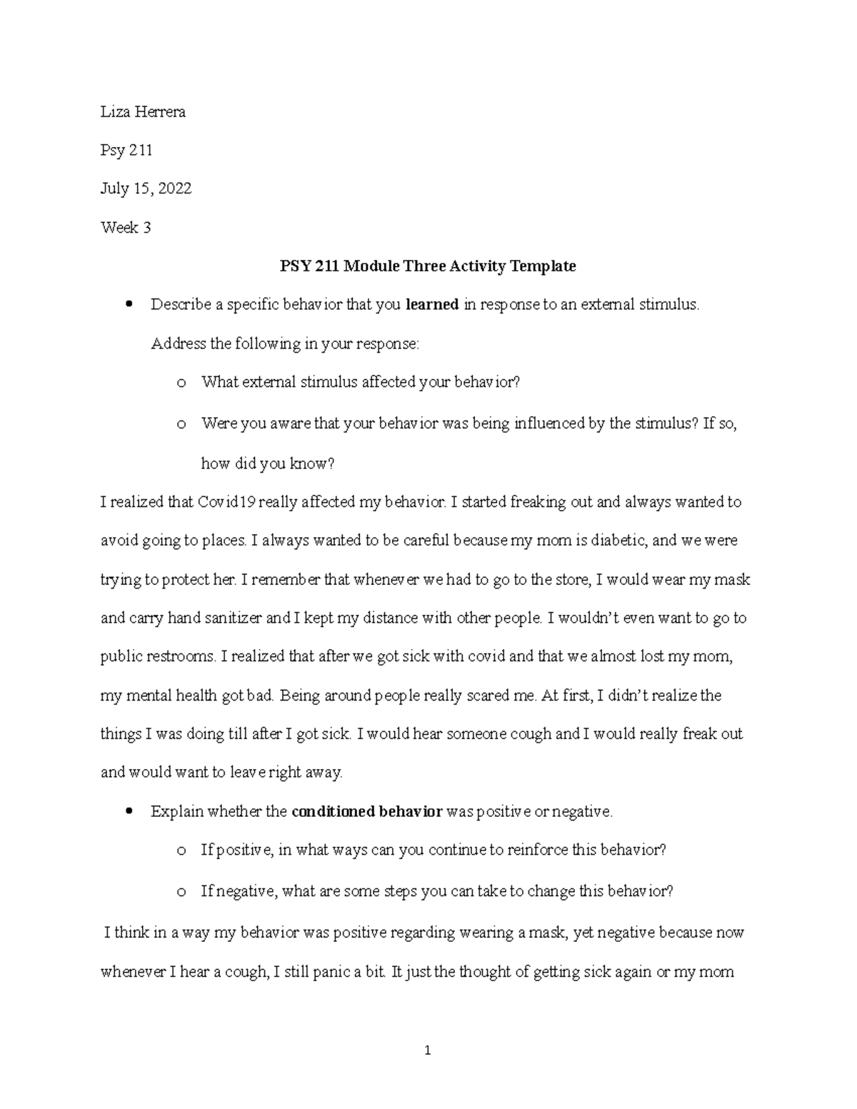 Psy 211 Module 3 Activity Learning Response To External Stimuli