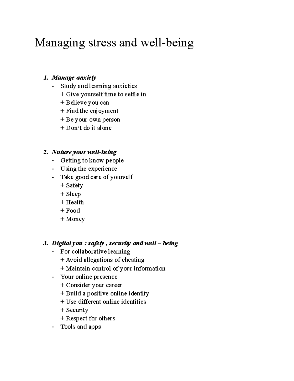 Managing stress and well being - Manage anxiety - Study and learning ...
