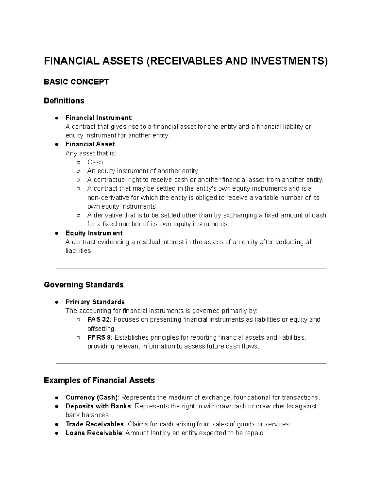 IA Lecture Notes: Financial Assets (Receivables & Investments) Overview ...