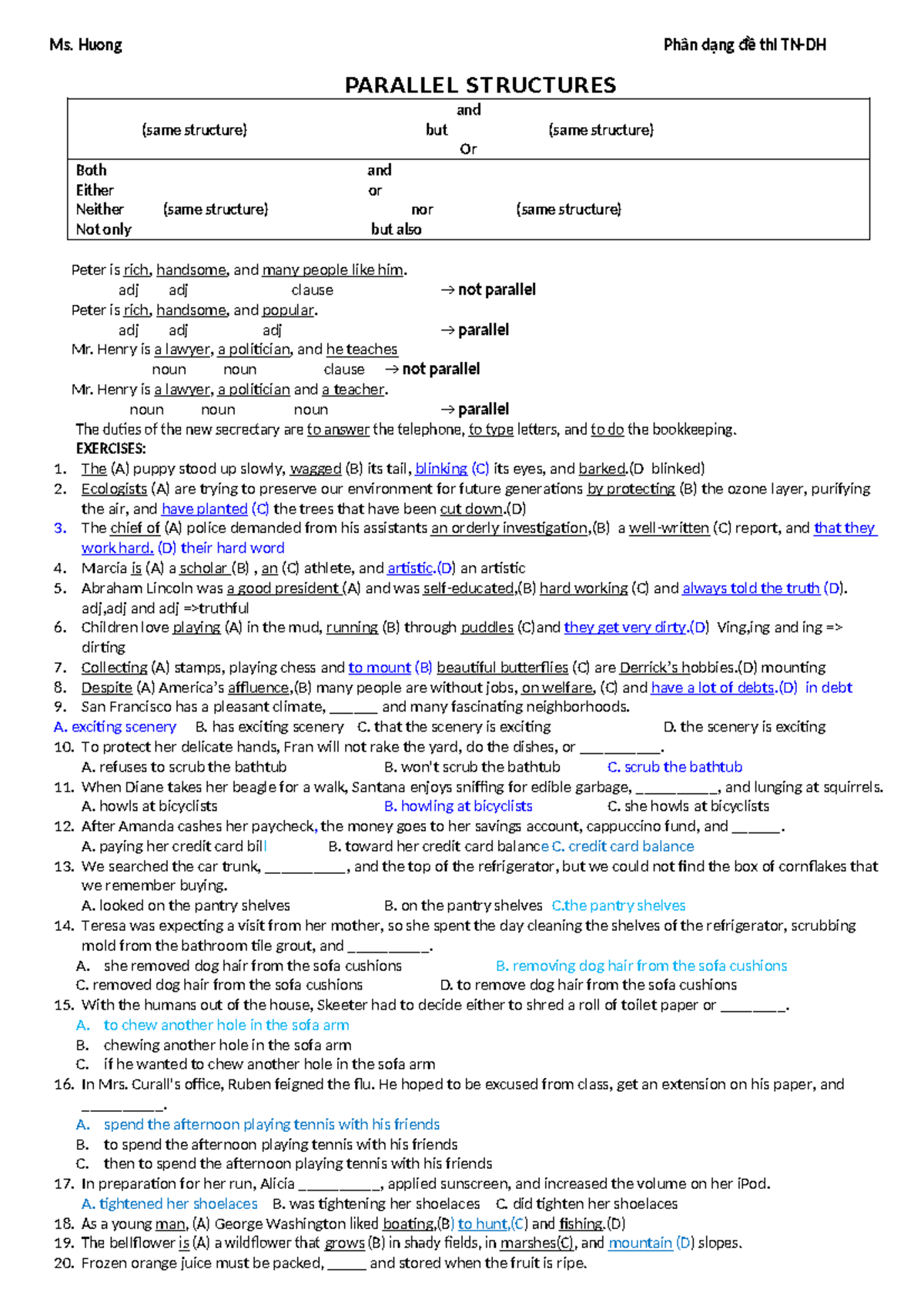 Parallel Structures - English (ENG 101) Exam Notes - Studocu