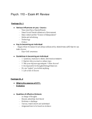 Psych 110 - Exam Review #1: Critical Thinking and Feelings Insights ...