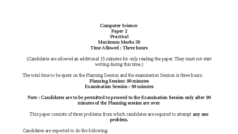 Computer Science Paper 2 Practical (2016-ISC) - Max Marks 30 - Studocu
