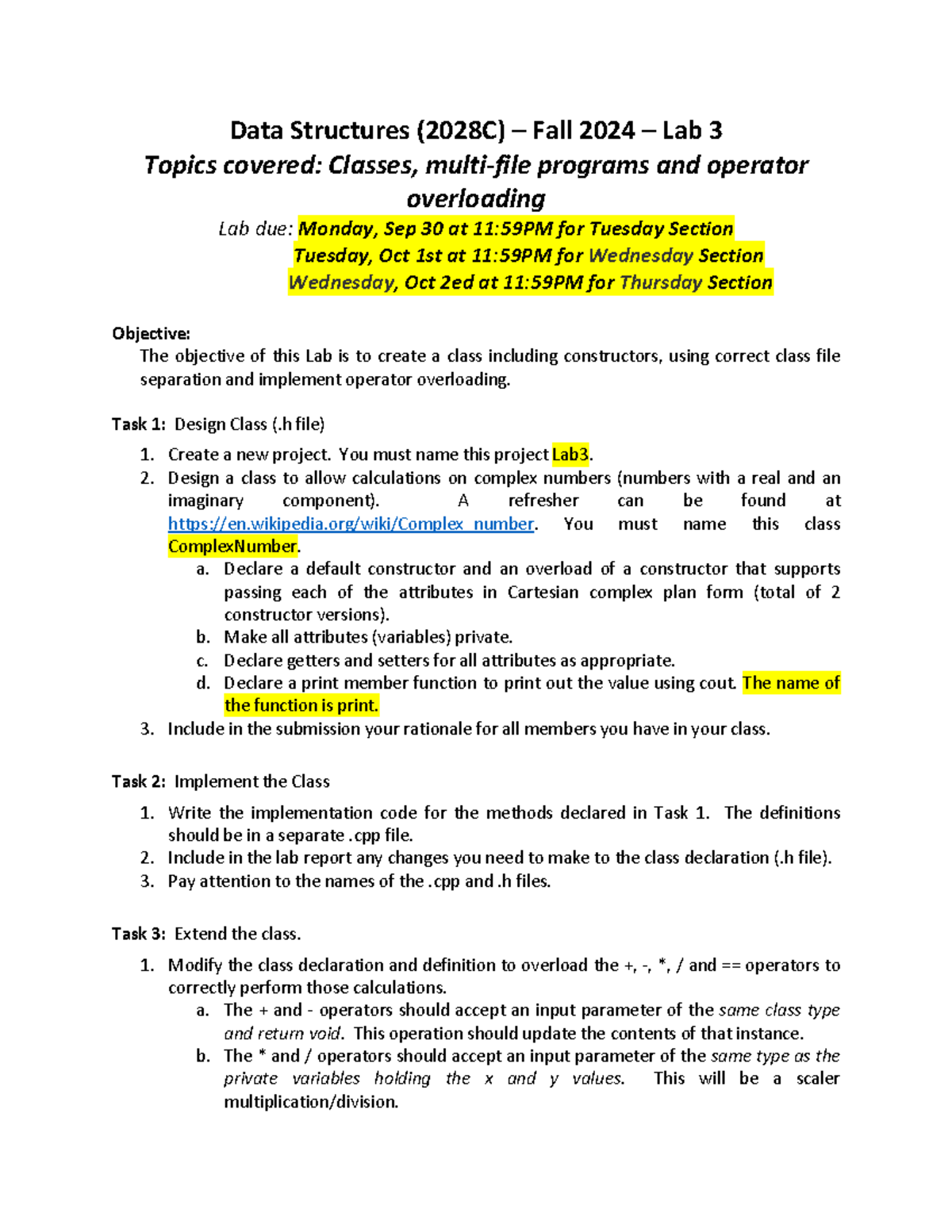 Lab 3 assignment-1 - Lab 3 handout - Data Structures (2028C) – Fall 202 4 – Lab 3 Topics covered ...