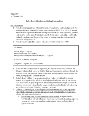 Melting Point Analysis and Recrystallization Techniques - CHEM 9417 ...